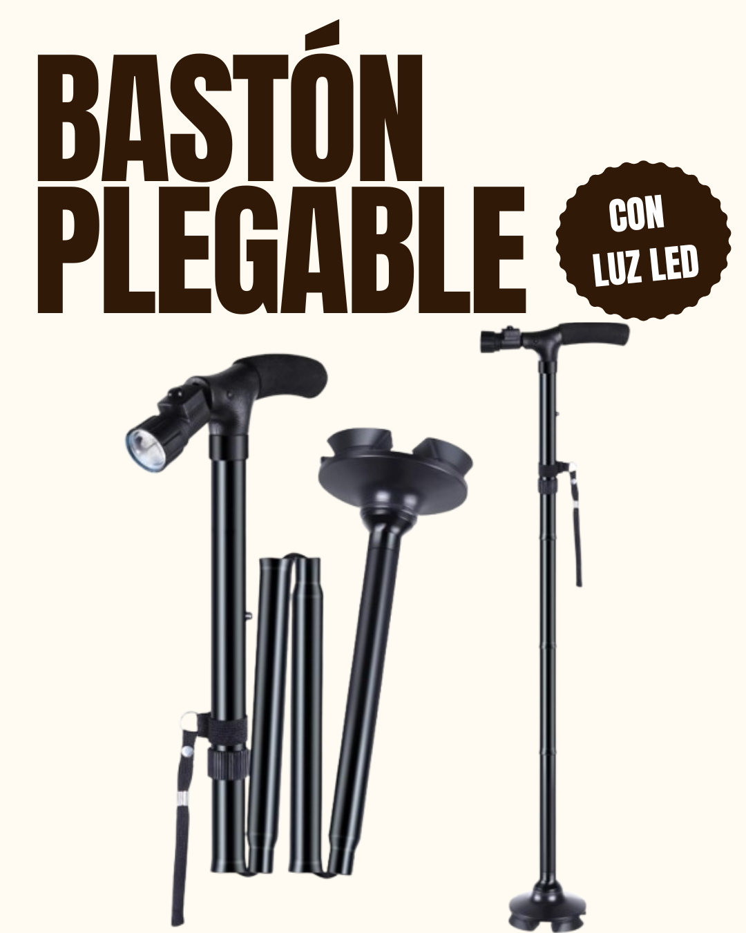 Bastón Plegable con Luz LED - Estabilidad en todos lados – ROYALHAUS
