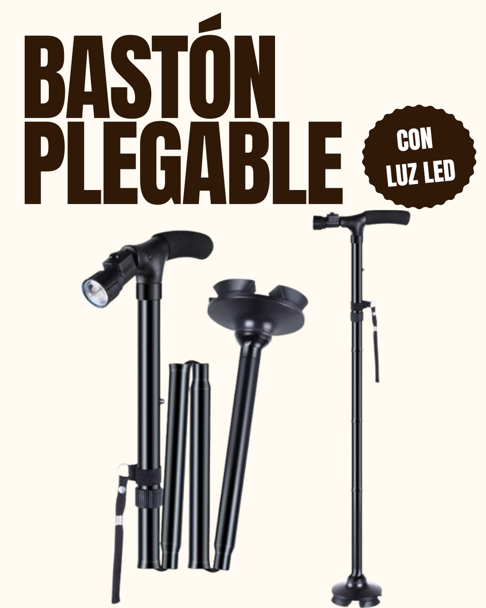 Bastón Plegable con Luz LED - Estabilidad en todos lados – ROYALHAUS
